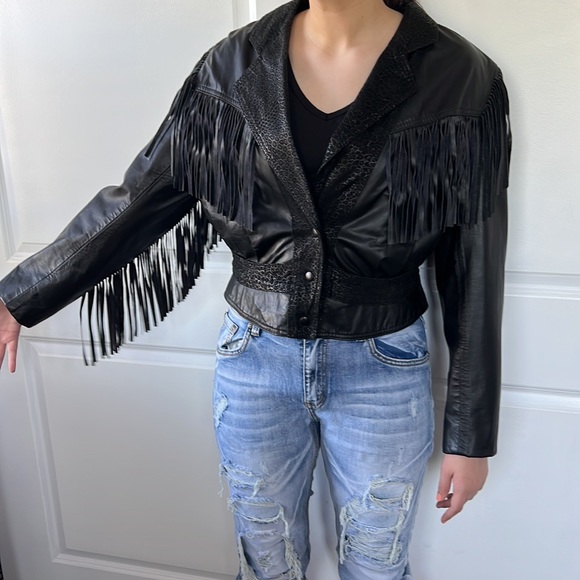 Global Identity | Jackets & Coats | Vtg 8s Giii Black Leather Leopard ...